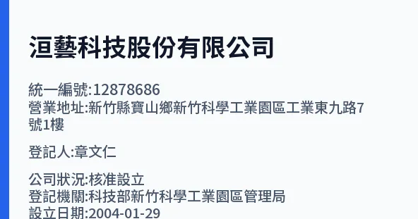 洹藝科技股份有限公司的照片-統編 12878686(新竹縣) 公司登記資料與營業項目詳細圖表