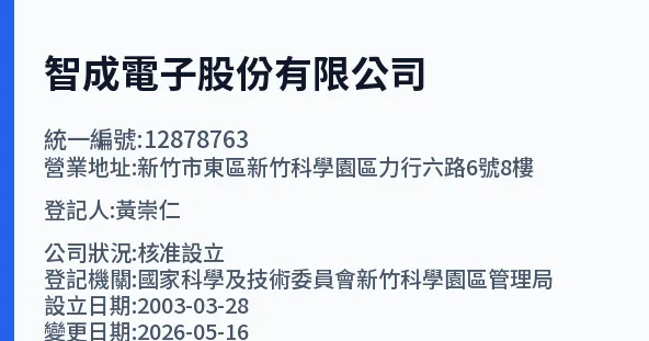 智成電子股份有限公司的照片-統編 12878763(新竹市) 公司登記資料與營業項目詳細圖表