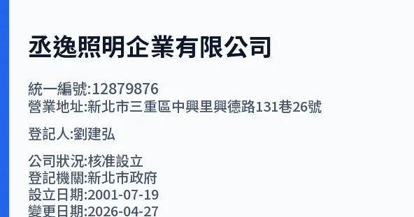 丞逸照明企業有限公司的照片-統編 12879876(新北市) 公司登記資料與營業項目詳細圖表