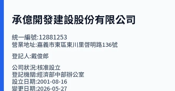 承億開發建設股份有限公司的照片-統編 12881253(嘉義市) 公司登記資料與營業項目詳細圖表
