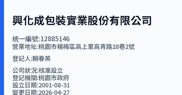 興化成包裝實業股份有限公司的照片-統編 12885146(桃園市) 公司登記資料與營業項目詳細圖表