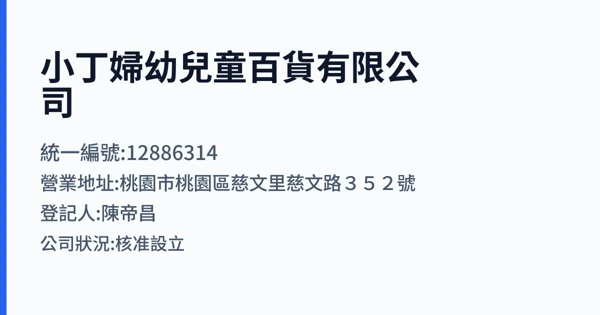 小丁婦幼兒童百貨有限公司 - 統編 12886314(桃園市) 公司登記資料與營業項目詳細圖表