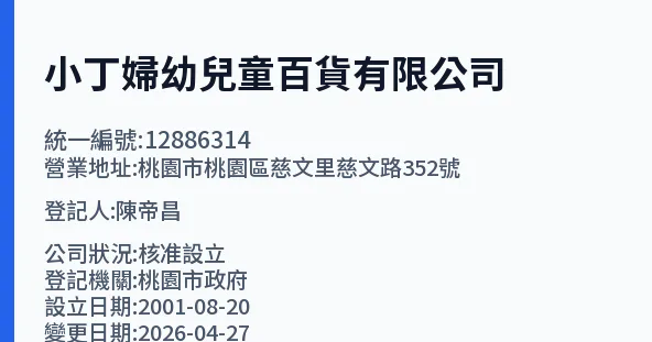 小丁婦幼兒童百貨有限公司的照片-統編 12886314(桃園市) 公司登記資料與營業項目詳細圖表