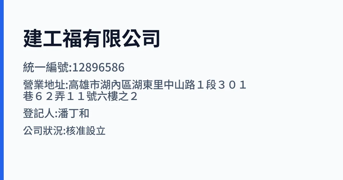 建工福有限公司 - 統編 12896586(臺南市) 公司登記資料與營業項目詳細圖表