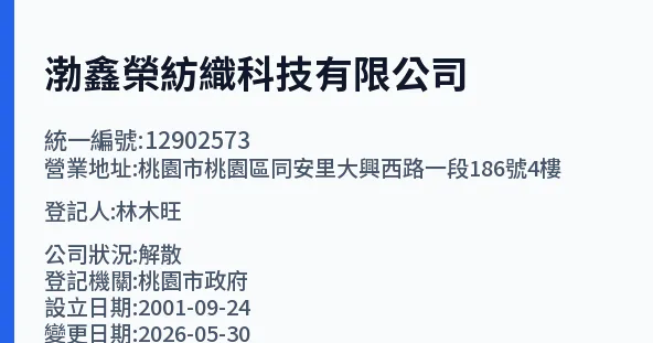 渤鑫榮紡織科技有限公司的照片-統編 12902573(桃園市) 公司登記資料與營業項目詳細圖表