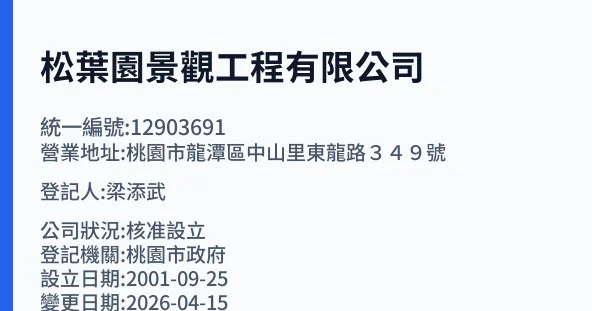 松葉園景觀工程有限公司的照片-統編 12903691(桃園市) 公司登記資料與營業項目詳細圖表