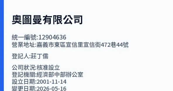 奧圖曼有限公司的照片-統編 12904636(嘉義市) 公司登記資料與營業項目詳細圖表