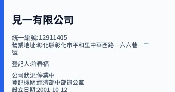 見一有限公司的照片-統編 12911405(彰化縣) 公司登記資料與營業項目詳細圖表