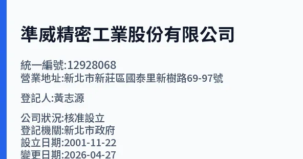 準威精密工業股份有限公司的照片-統編 12928068(新北市) 公司登記資料與營業項目詳細圖表