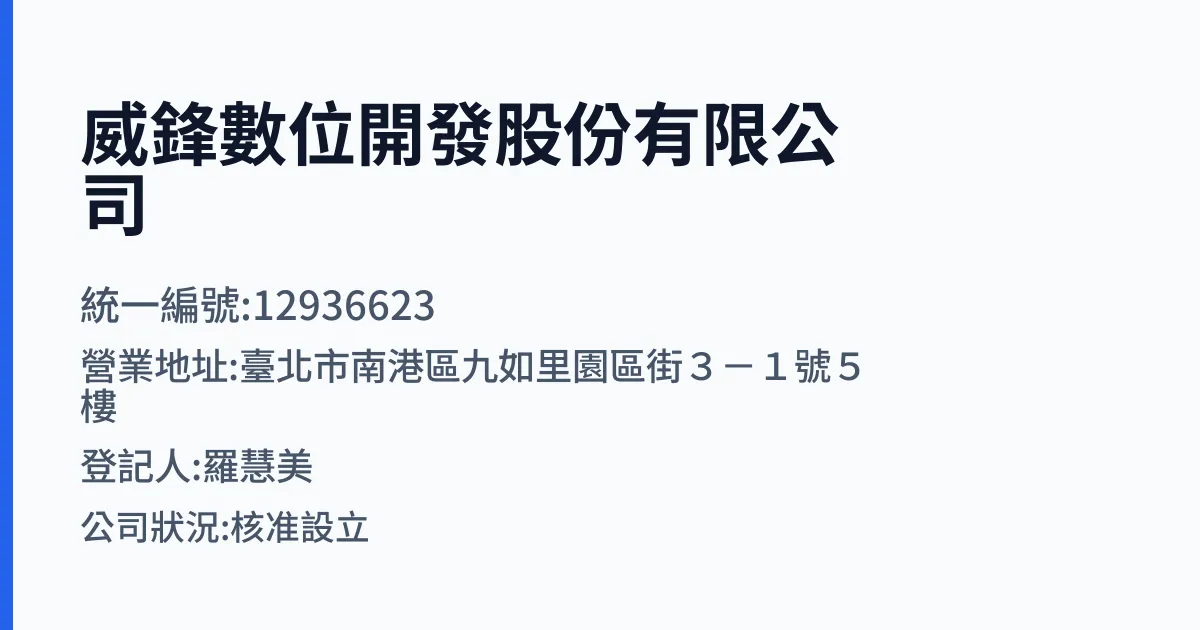 威鋒數位開發股份有限公司 - 統編 12936623(臺北市) 公司登記資料與營業項目詳細圖表