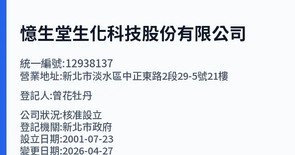 憶生堂生化科技股份有限公司的照片-統編 12938137(新北市) 公司登記資料與營業項目詳細圖表
