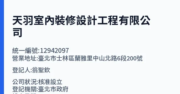 天羽室內裝修設計工程有限公司的照片-統編 12942097(臺北市) 公司登記資料與營業項目詳細圖表