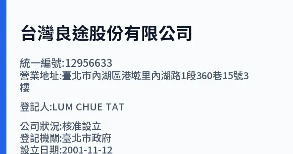 台灣良途股份有限公司的照片-統編 12956633(臺北市) 公司登記資料與營業項目詳細圖表