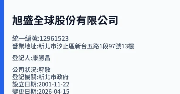 旭盛全球股份有限公司的照片-統編 12961523(新北市) 公司登記資料與營業項目詳細圖表