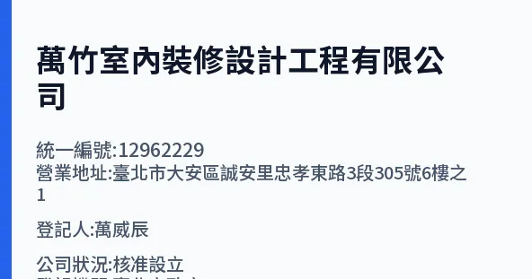 萬竹室內裝修設計工程有限公司的照片-統編 12962229(臺北市) 公司登記資料與營業項目詳細圖表