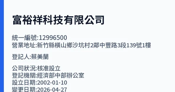 富裕祥科技有限公司的照片-統編 12996500(新竹縣) 公司登記資料與營業項目詳細圖表