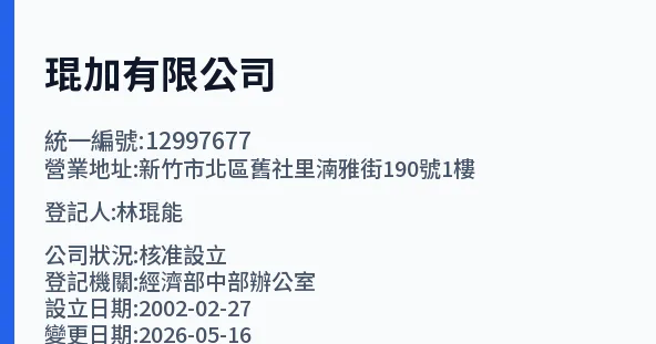 琨加有限公司的照片-統編 12997677(新竹市) 公司登記資料與營業項目詳細圖表
