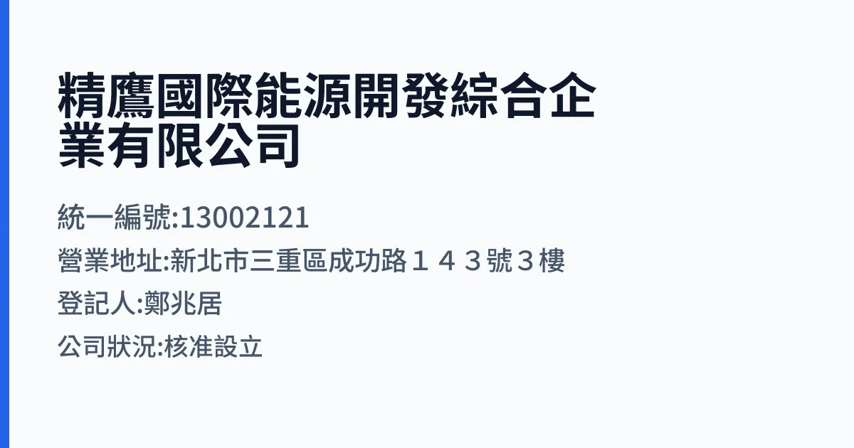 精鷹國際能源開發綜合企業有限公司 - 統編 13002121(新北市) 公司登記資料與營業項目詳細圖表