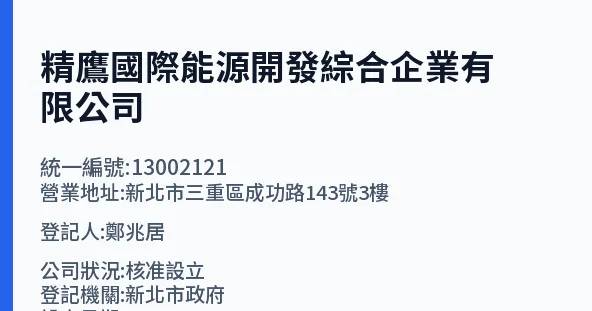 精鷹國際能源開發綜合企業有限公司的照片-統編 13002121(新北市) 公司登記資料與營業項目詳細圖表