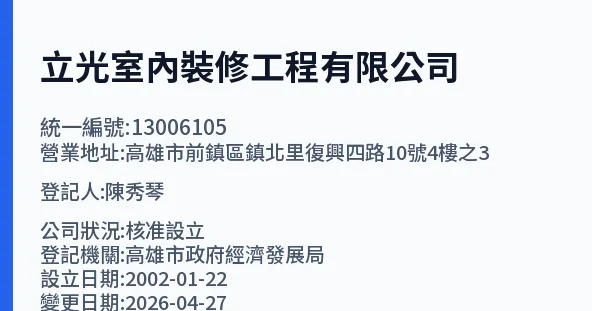 立光室內裝修工程有限公司的照片-統編 13006105(高雄市) 公司登記資料與營業項目詳細圖表