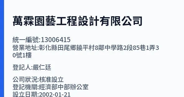 萬霖園藝工程設計有限公司的照片-統編 13006415(彰化縣) 公司登記資料與營業項目詳細圖表