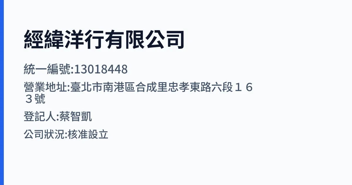 經緯洋行有限公司 - 統編 13018448(臺北市) 公司登記資料與營業項目詳細圖表