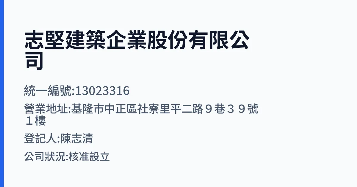 志堅建築企業股份有限公司 - 統編 13023316(基隆市) 公司登記資料與營業項目詳細圖表