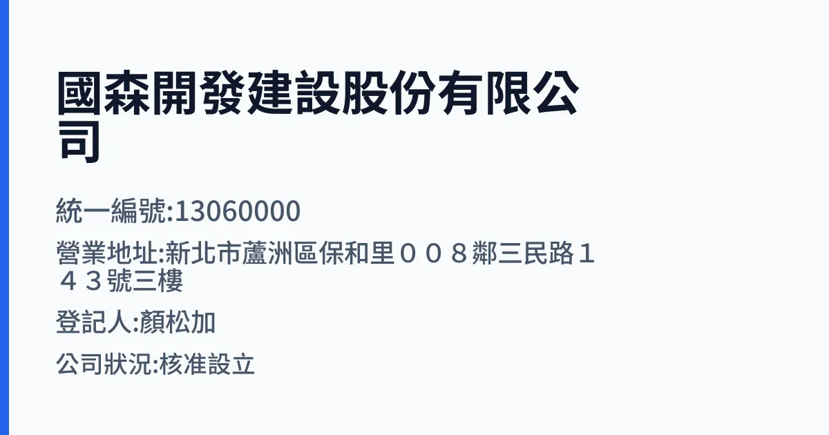 國森開發建設股份有限公司 - 統編 13060000(新北市) 公司登記資料與營業項目詳細圖表