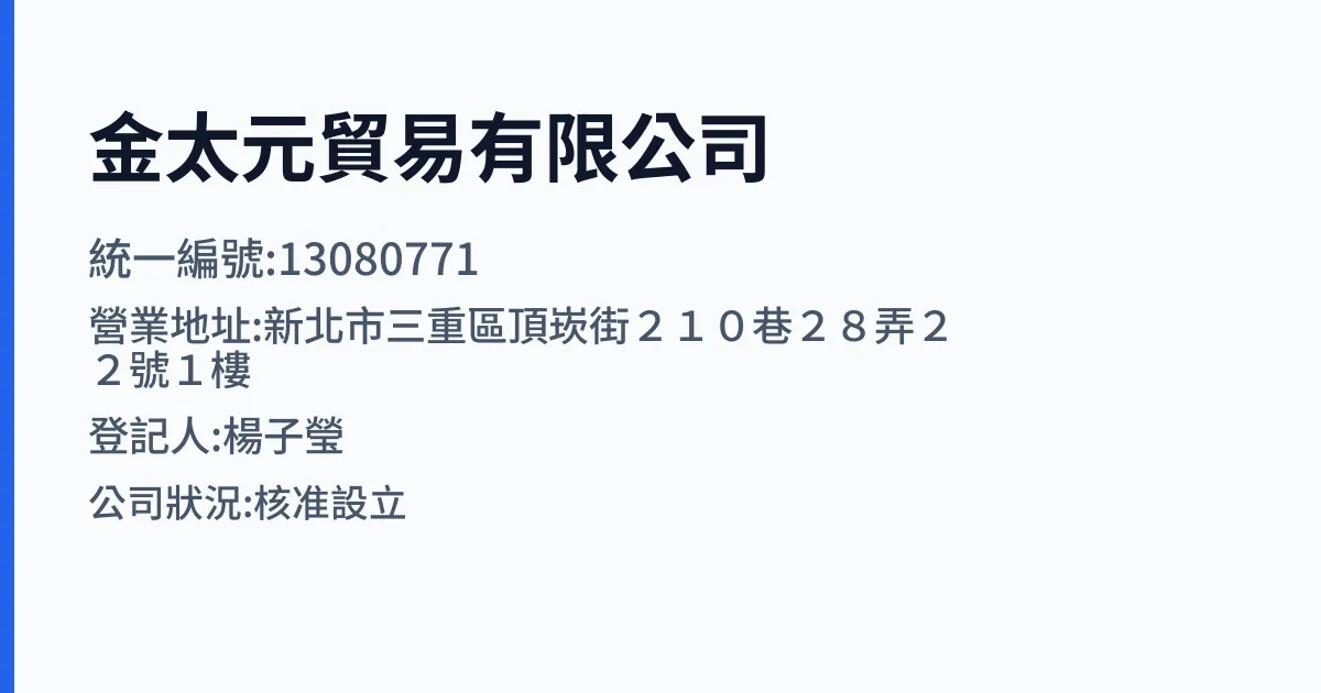 金太元貿易有限公司 - 統編 13080771(新北市) 公司登記資料與營業項目詳細圖表