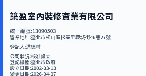 築盈室內裝修實業有限公司的照片-統編 13090503(臺北市) 公司登記資料與營業項目詳細圖表