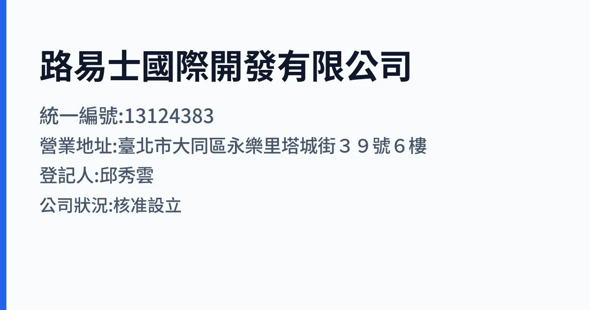 路易士國際開發有限公司 - 統編 13124383(臺北市) 公司登記資料與營業項目詳細圖表