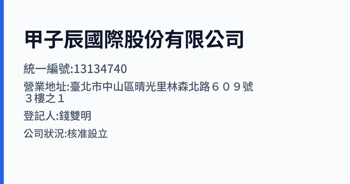 甲子辰國際股份有限公司 - 統編 13134740（臺北市） 公司登記資料與營業項目詳細圖表