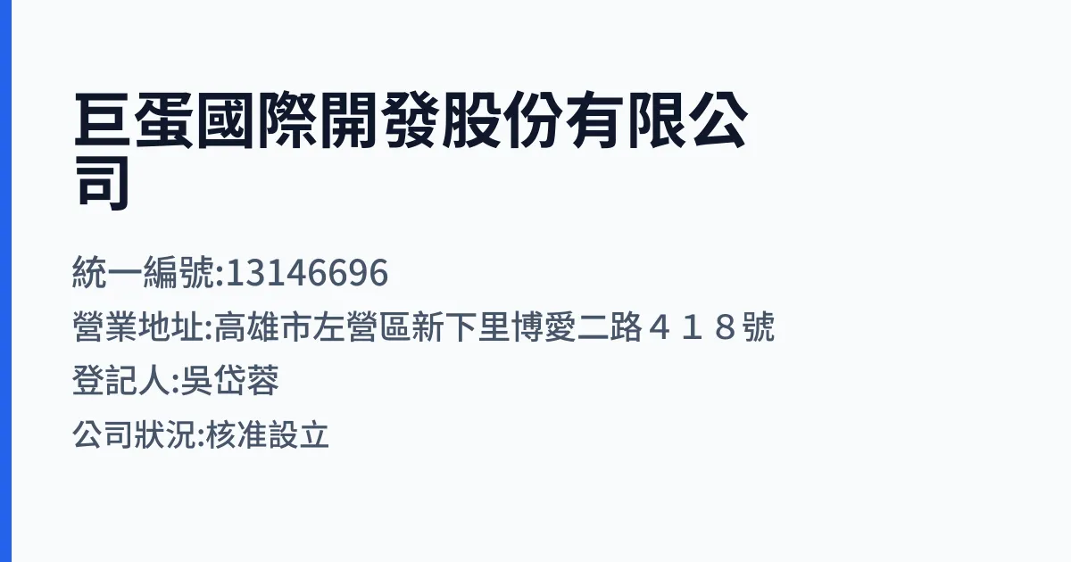 巨蛋國際開發股份有限公司 - 統編 13146696(高雄市) 公司登記資料與營業項目詳細圖表