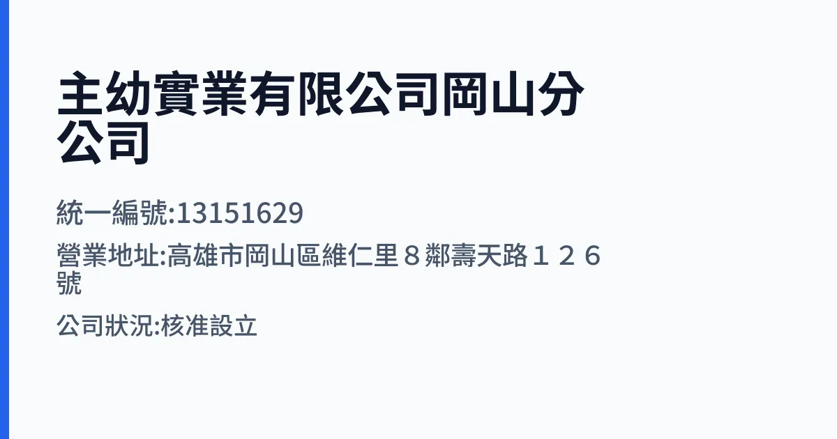 主幼實業有限公司岡山分公司 - 統編 13151629(高雄市) 公司登記資料與營業項目詳細圖表