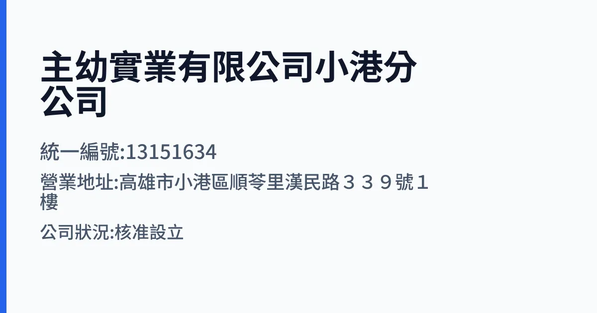 主幼實業有限公司小港分公司 - 統編 13151634(高雄市) 公司登記資料與營業項目詳細圖表
