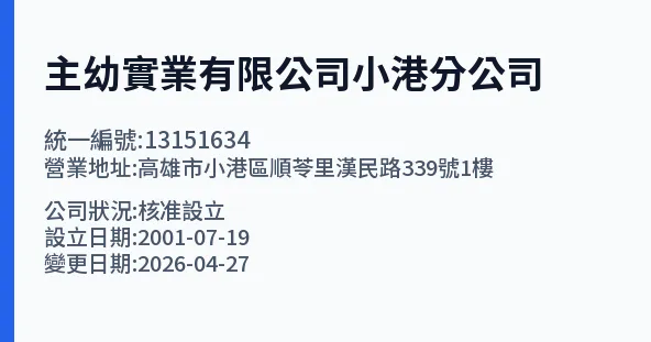 主幼實業有限公司小港分公司的照片-統編 13151634(高雄市) 公司登記資料與營業項目詳細圖表