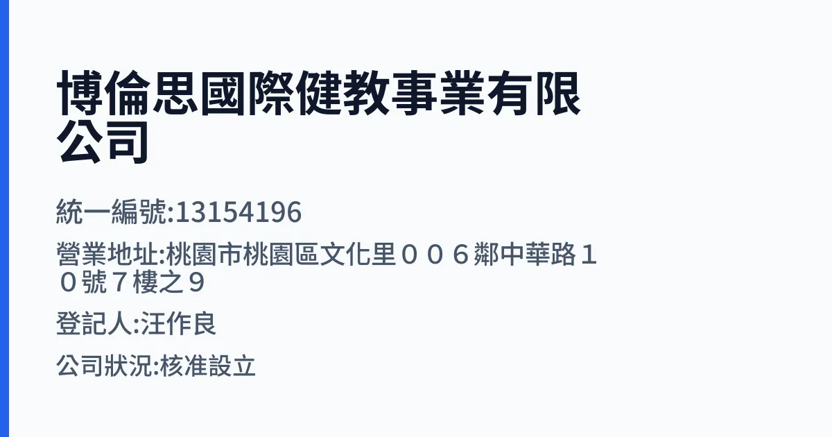 博倫思國際健教事業有限公司 - 統編 13154196(桃園市) 公司登記資料與營業項目詳細圖表