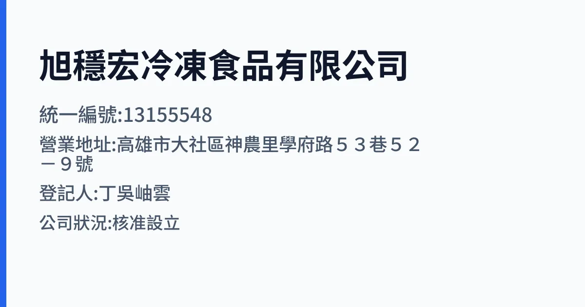 旭穩宏冷凍食品有限公司 - 統編 13155548(高雄市) 公司登記資料與營業項目詳細圖表