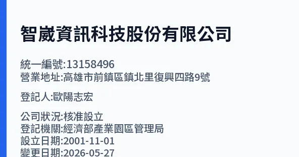 智崴資訊科技股份有限公司的照片-統編 13158496(高雄市) 公司登記資料與營業項目詳細圖表