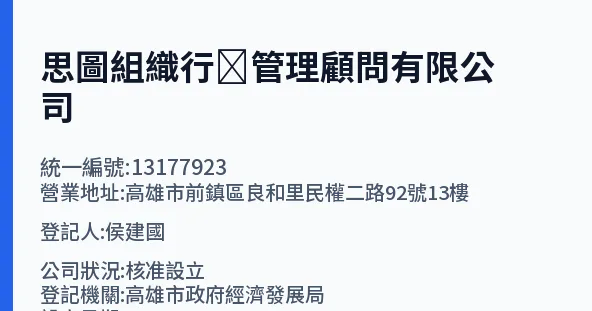思圖組織行爲管理顧問有限公司的照片-統編 13177923(高雄市) 公司登記資料與營業項目詳細圖表