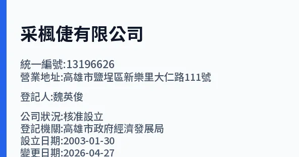 采楓倢有限公司的照片-統編 13196626(高雄市) 公司登記資料與營業項目詳細圖表