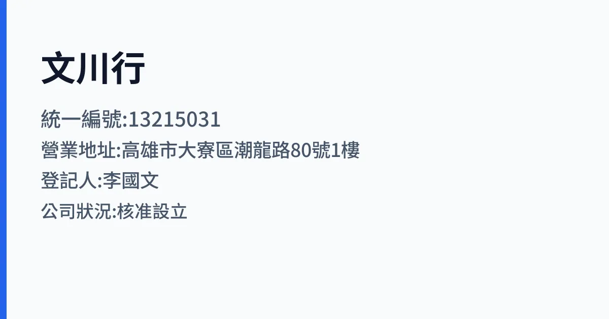 文川行 - 統編 13215031(高雄市) 公司登記資料與營業項目詳細圖表