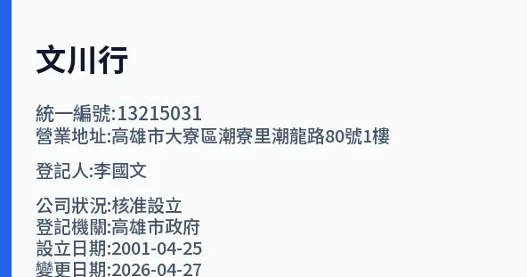 文川行的照片-統編 13215031(高雄市) 公司登記資料與營業項目詳細圖表