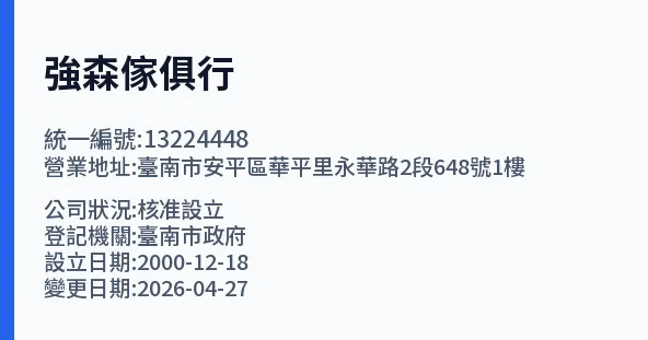 強森傢俱行的照片-統編 13224448(臺南市) 公司登記資料與營業項目詳細圖表