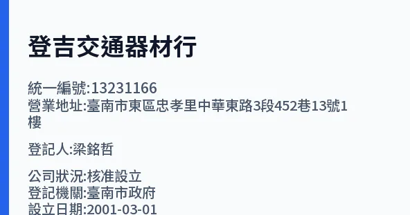 登吉交通器材行的照片-統編 13231166(臺南市) 公司登記資料與營業項目詳細圖表