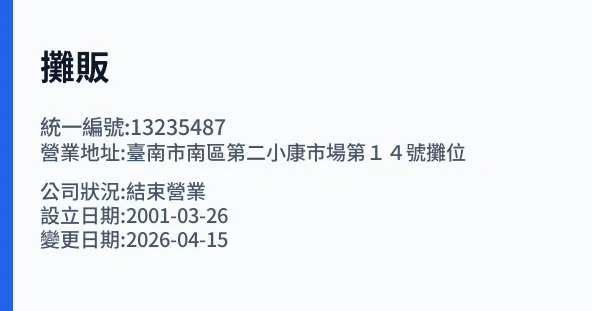 攤販的照片-統編 13235487(臺南市) 公司登記資料與營業項目詳細圖表