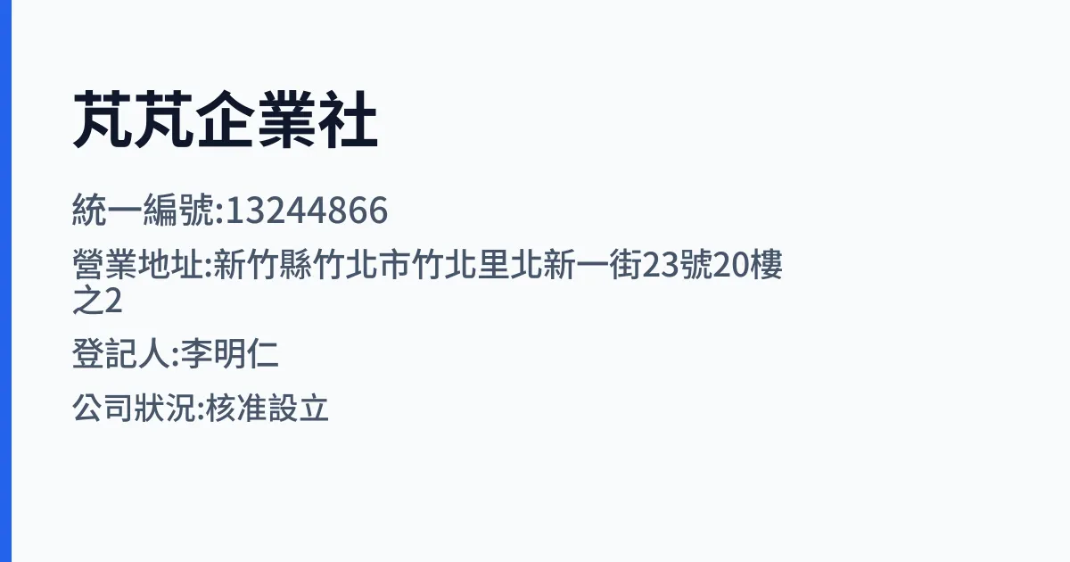 芃芃企業社 - 統編 13244866(新竹縣) 公司登記資料與營業項目詳細圖表