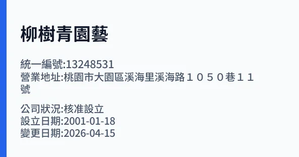 柳樹青園藝的照片-統編 13248531(桃園市) 公司登記資料與營業項目詳細圖表