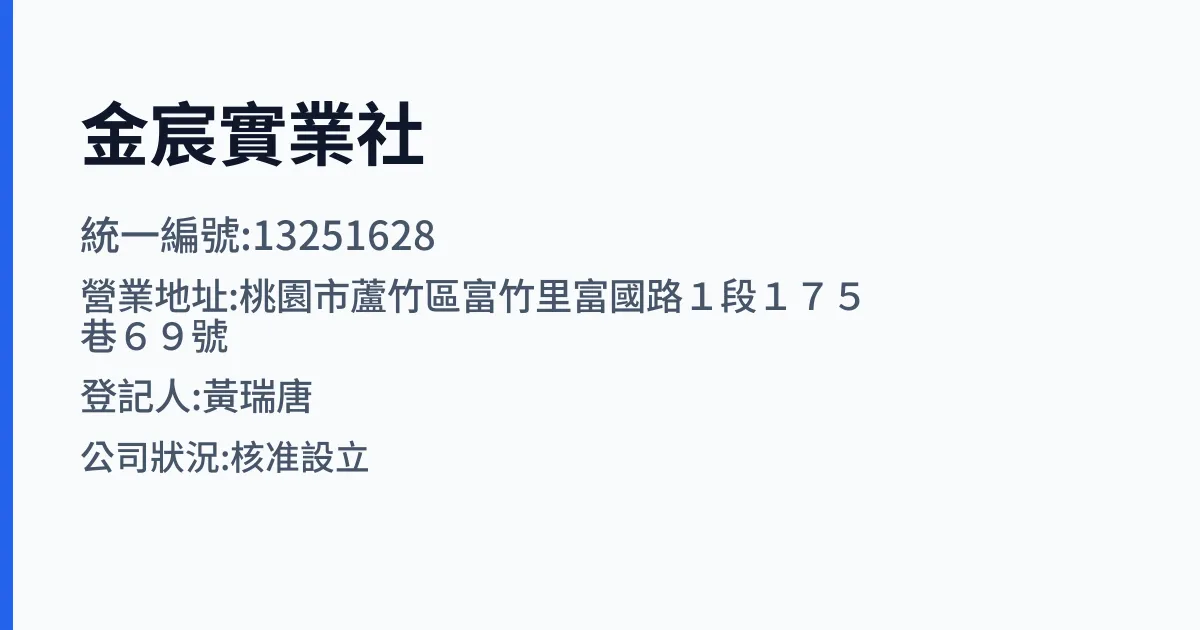 金宸實業社 - 統編 13251628(桃園市) 公司登記資料與營業項目詳細圖表