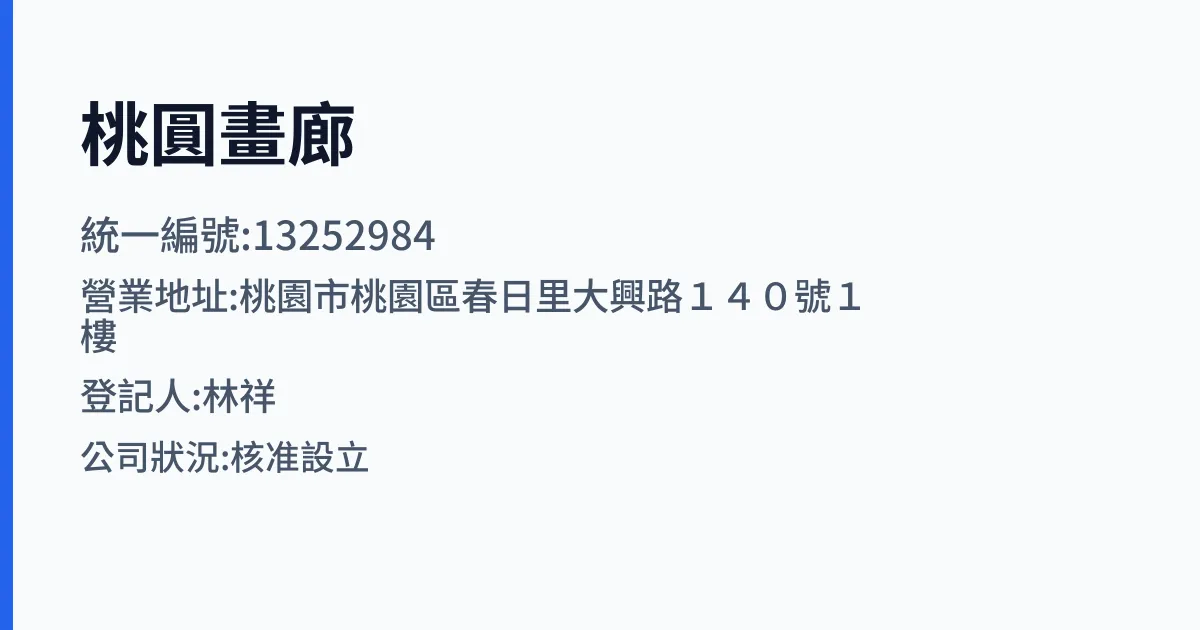 桃圓畫廊 - 統編 13252984(桃園市) 公司登記資料與營業項目詳細圖表